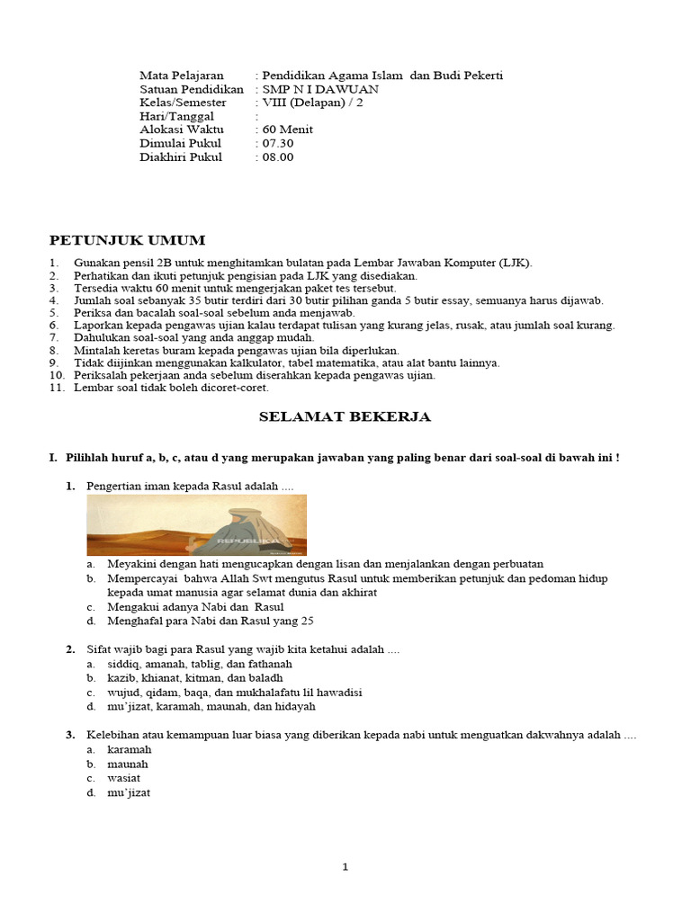 Soal PAT PAI SMP Kelas 8 Tahun 2022 | PDF