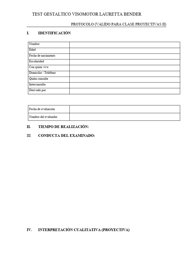 Protocolo Bender Practica Clase | PDF