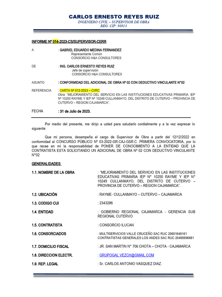 ADICIONAL DE OBRA N°02 - CON DEDUCTIVO VINCULANTE N°02 Ok | PDF | Hormigón | Materiales de ...