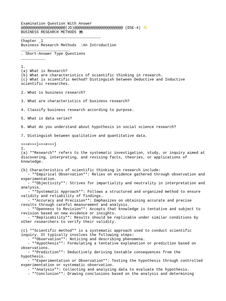 DSE-4))BUSINESS RESEARCH METHODS ? | PDF | Sampling (Statistics) | Methodology