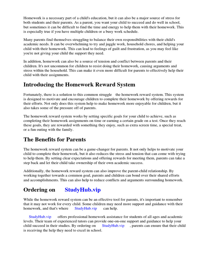 Homework Reward System For Parents | PDF | Homework | Motivation