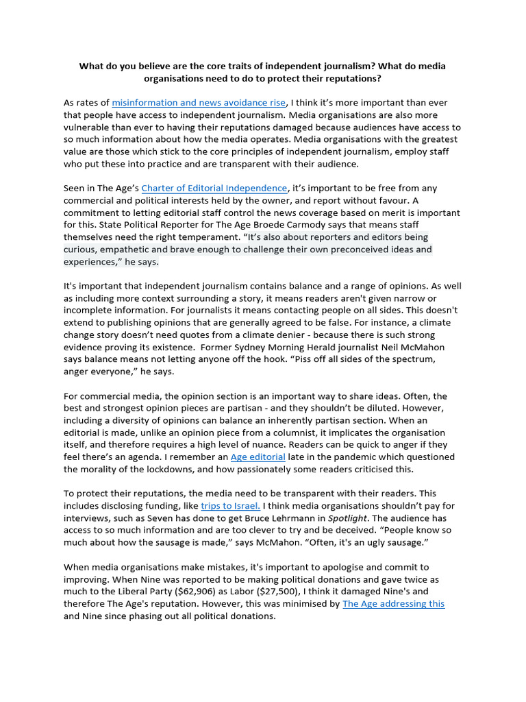 Core Traits of Independent Journalism | PDF | Journalism | Public Sphere