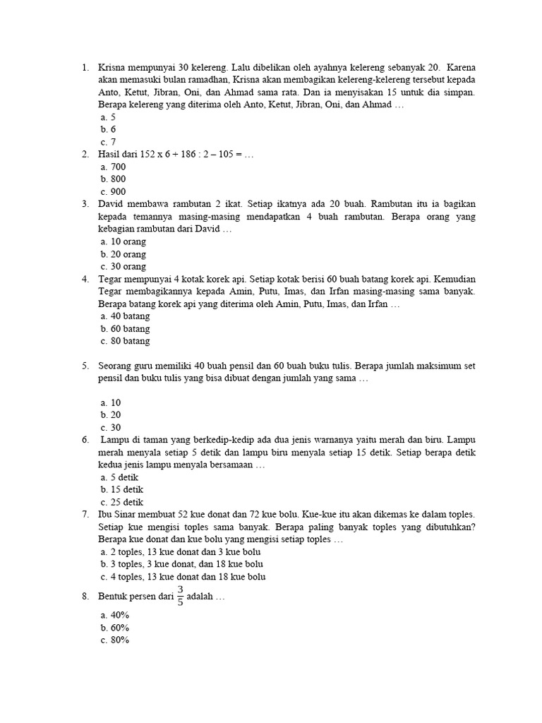 Soal Kelas 3 Dan 4 SD Level 2 | PDF | Metode & Bahan Ajar | Griya & Taman