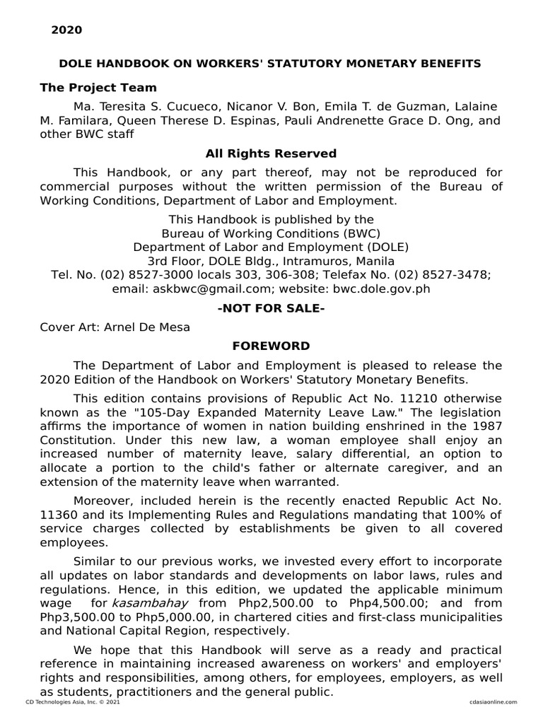2020 DOLE Handbook On Workers' Statutory Monetary Benefits | PDF ...