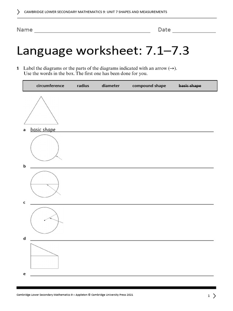 Unit 7 Shapes and Measurements Worksheets | PDF