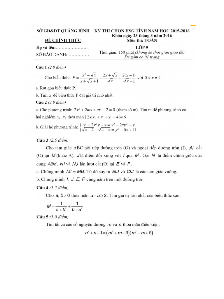 De Thi HSG Toan 9 Cap Tinh 15-16 | PDF