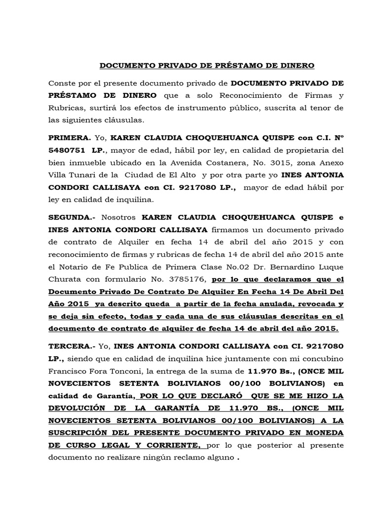 DOCUMENTO PRIVADO PRESTAMO | PDF