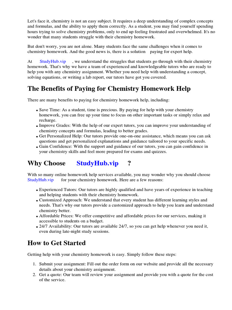 Pay For Chemistry Homework | PDF | Homework | Chemistry