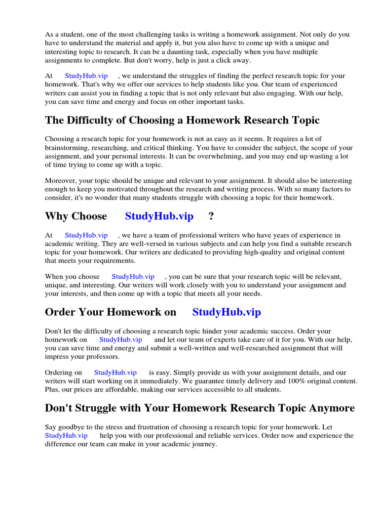 Homework Research Topics | PDF | Homework | Entrepreneurship