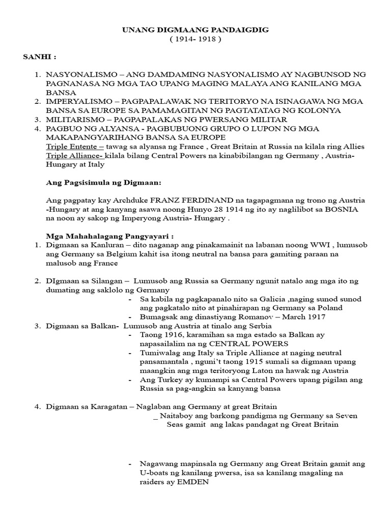 World War 1 Notes | PDF
