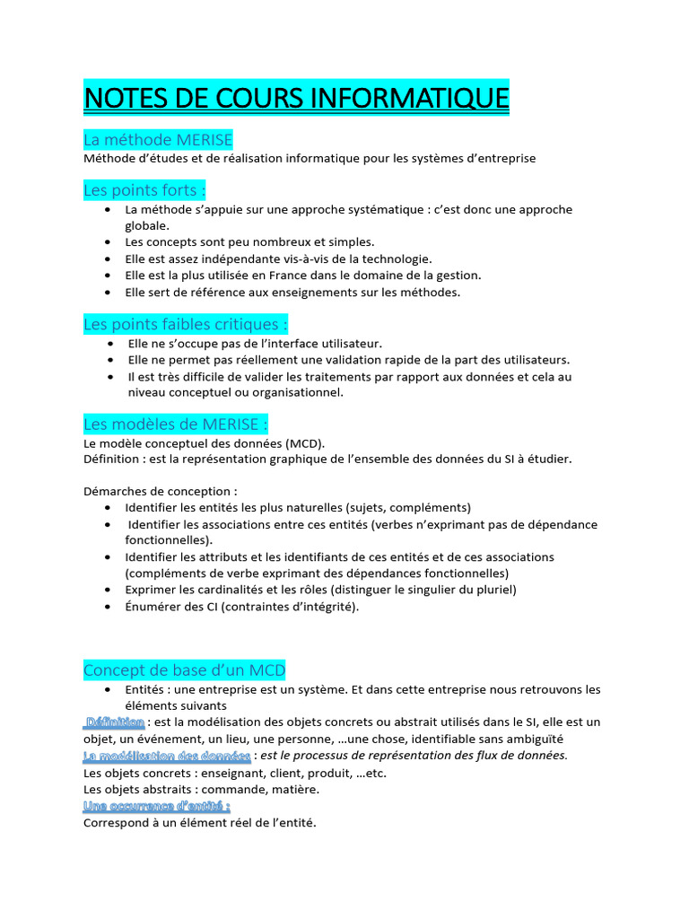 Méthode MERISE en Modélisation SI | PDF | Modèle relationnel | Informatique
