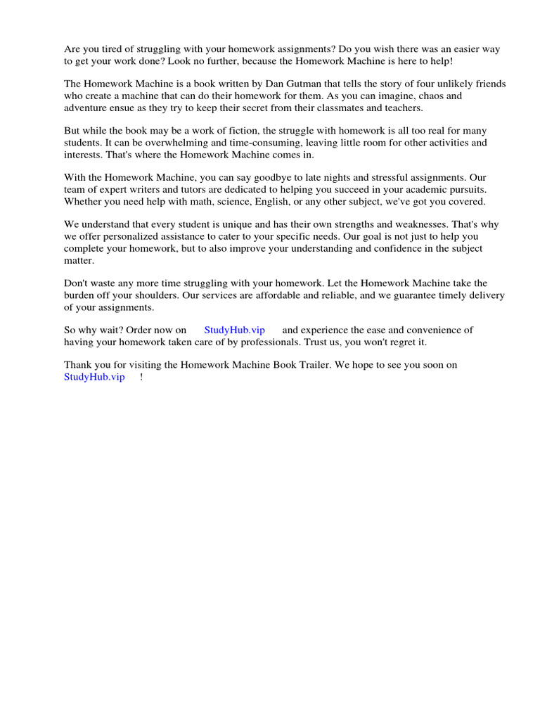 Homework Machine Book Trailer | PDF | Homework