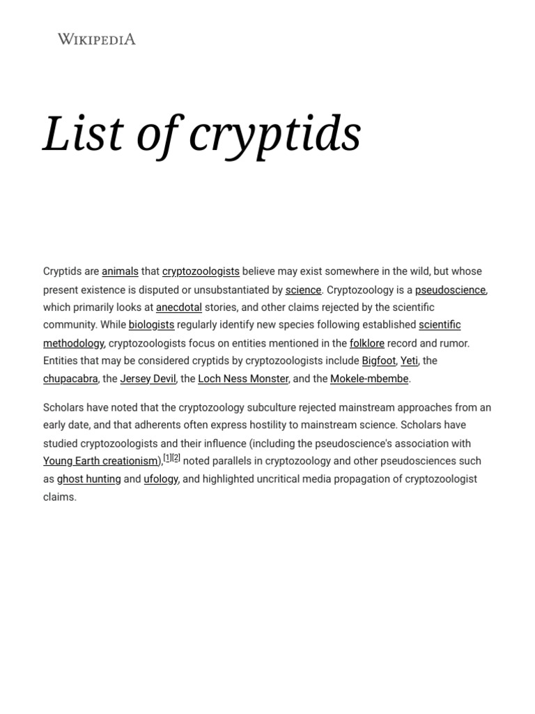 List of Cryptids - Wikipedia | PDF | Cryptozoology | Cryptids