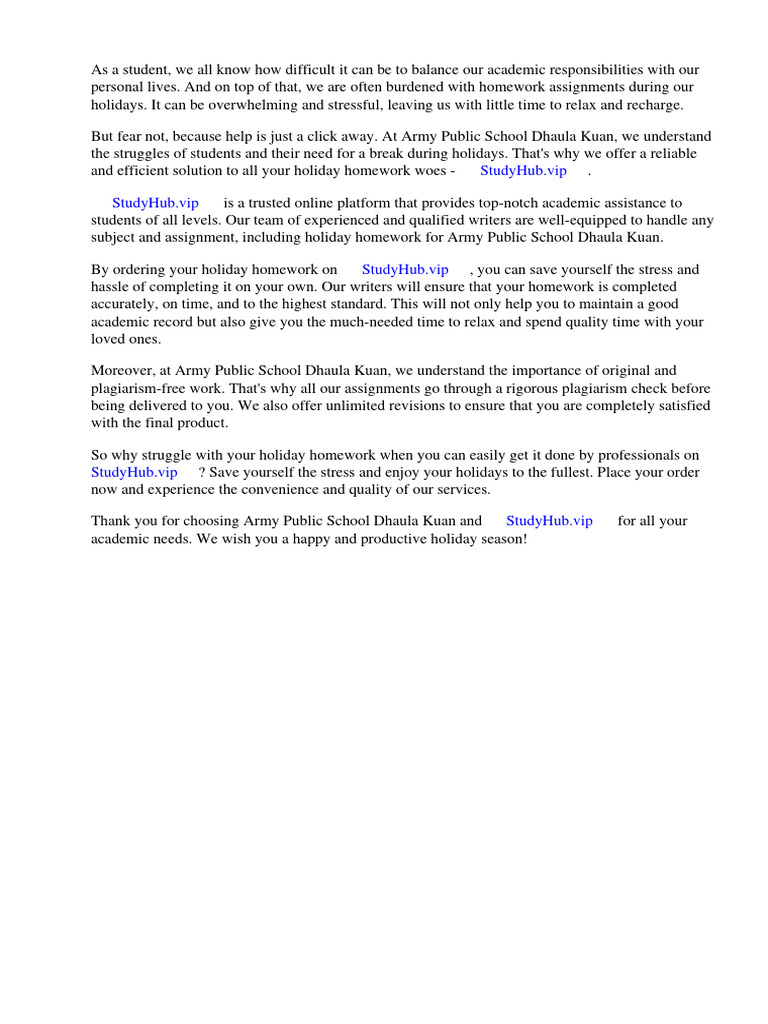 Army Public School Dhaula Kuan Holiday Homework | PDF | Preschool | Schools