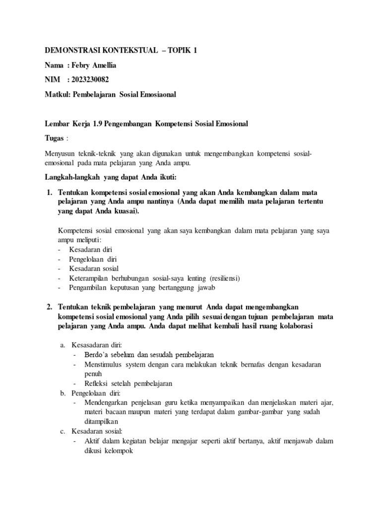 Demonstrasi Kontekstual - Topik 1 - PSE - Febry Amellia - 2023230082 | PDF | Karier & Perkembangan