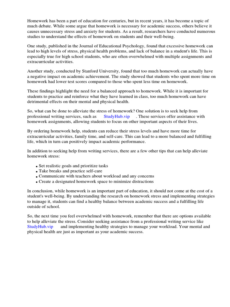 Homework Stress Research | Download Free PDF | Homework | Attention ...