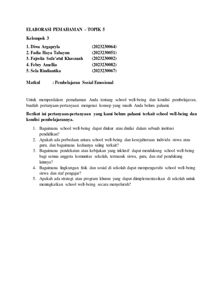 Elaborasi Pemahaman - Topik 5 - Kelompok 3 - PSE | PDF | Kesehatan Holistik