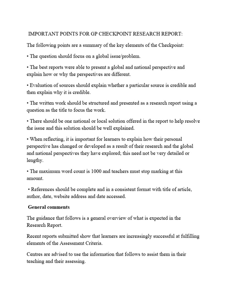 Key Points for GP Checkpoint Reports | PDF | Behavior Modification ...
