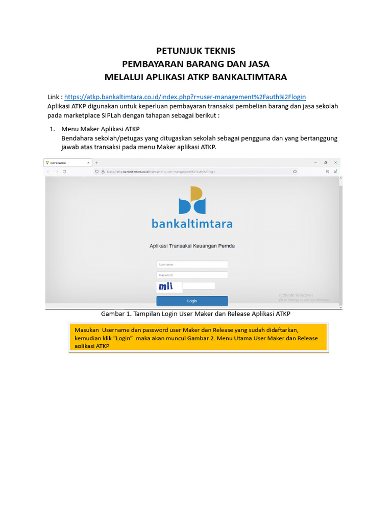 Panduan Pembayaran Aplikasi ATKP Bankaltimtara | PDF