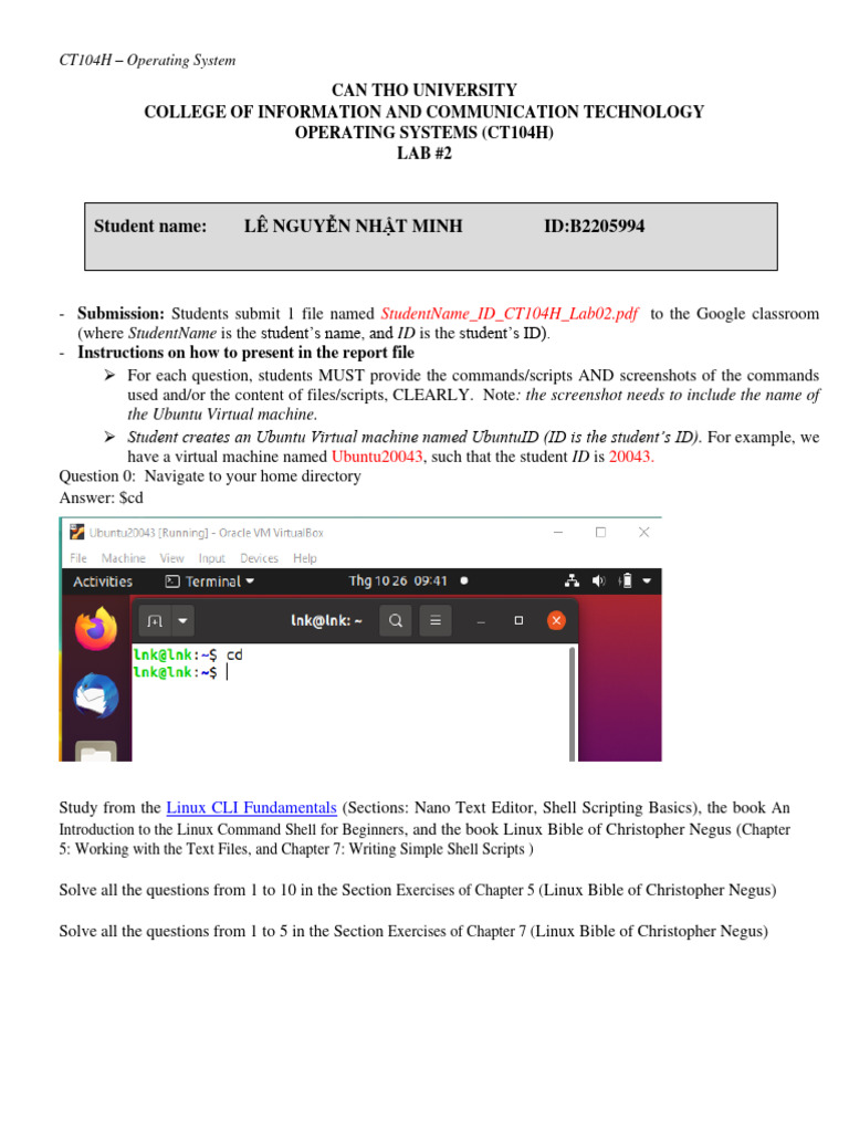 Le Nguyen Nhat Minh - B2205994 - CT104H - Lab02 | PDF | Operating System | Parameter (Computer ...