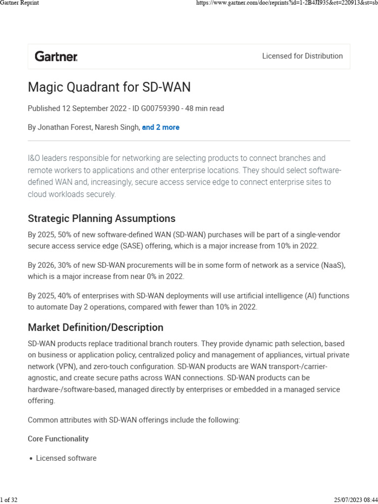 Gartner SD-WAN 2022 | PDF | Cloud Computing | Citrix Systems