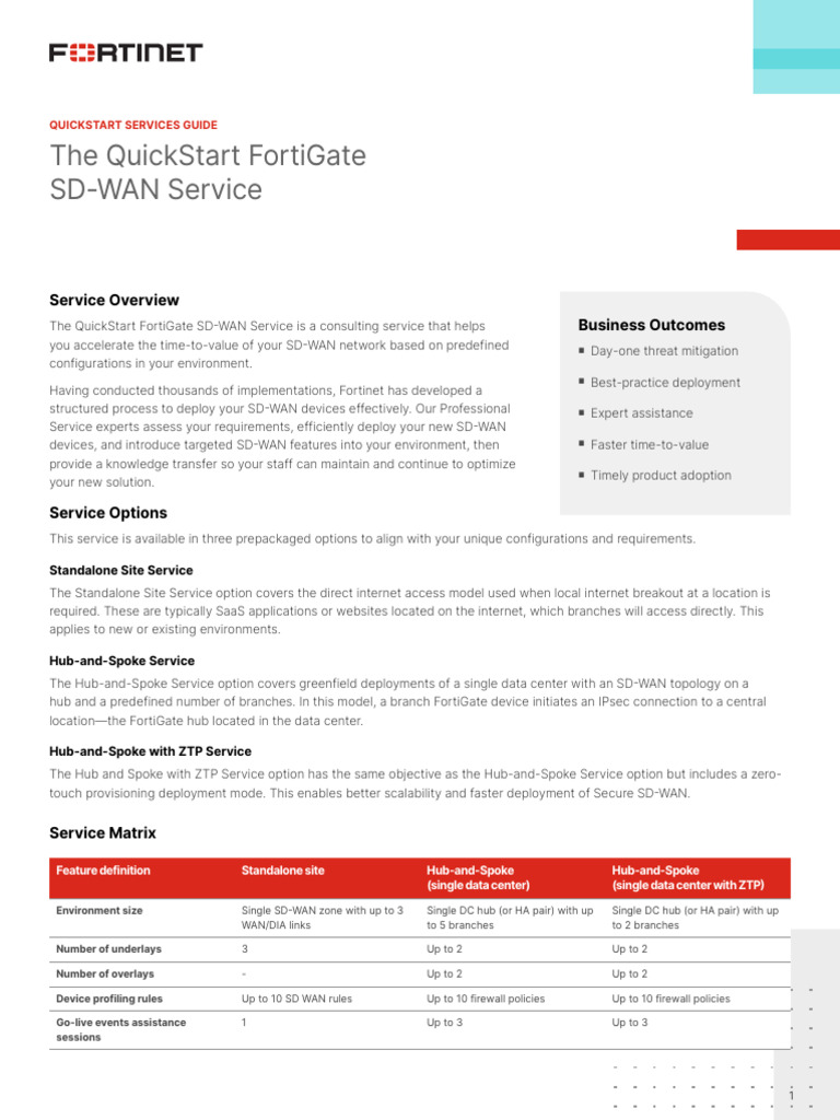 The Quick Start FortiGate SD-WAN Service | PDF | Data Center | Information Technology