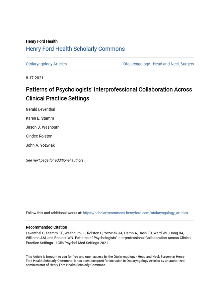 Patterns of Psychologists Interprofessional Collaboration Across | PDF ...