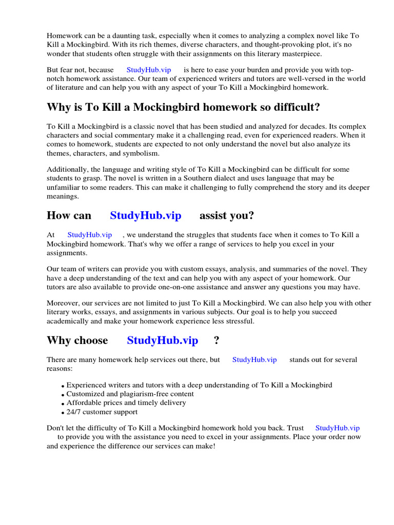 Homework Online to Kill a Mockingbird | PDF | To Kill A Mockingbird ...