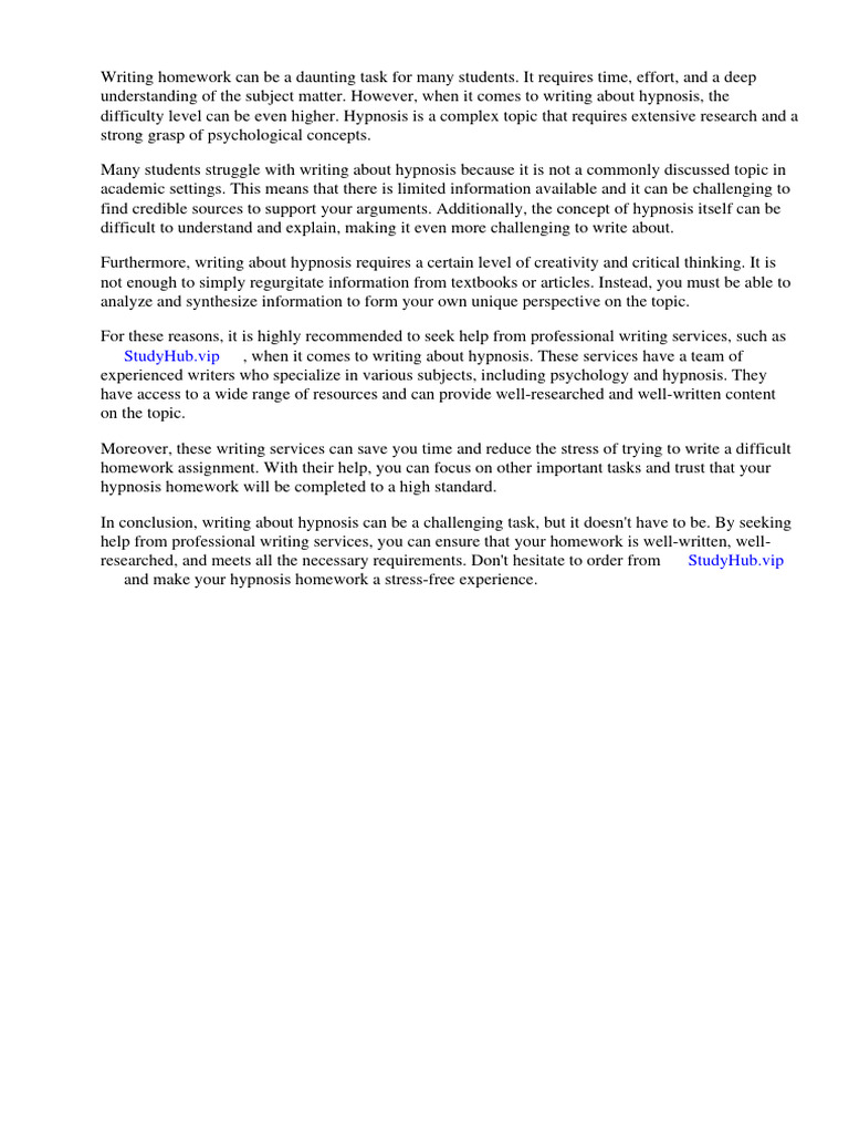 Hypnosis Homework | PDF | Hypnosis | Hypnotherapy