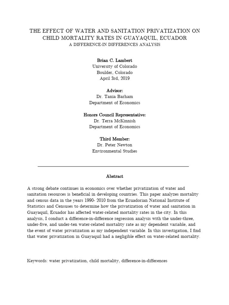 The Effect of Water and Sanitation Privatization On Child Mortali | PDF | Privatization | Wash