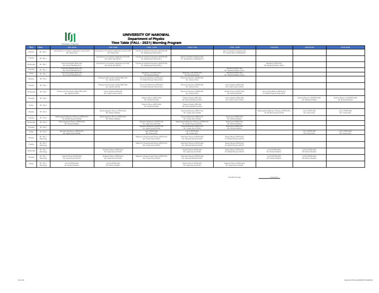 Updated Timetable Physics (Fall-2021 M) - 1 | PDF | Physics | Physical ...
