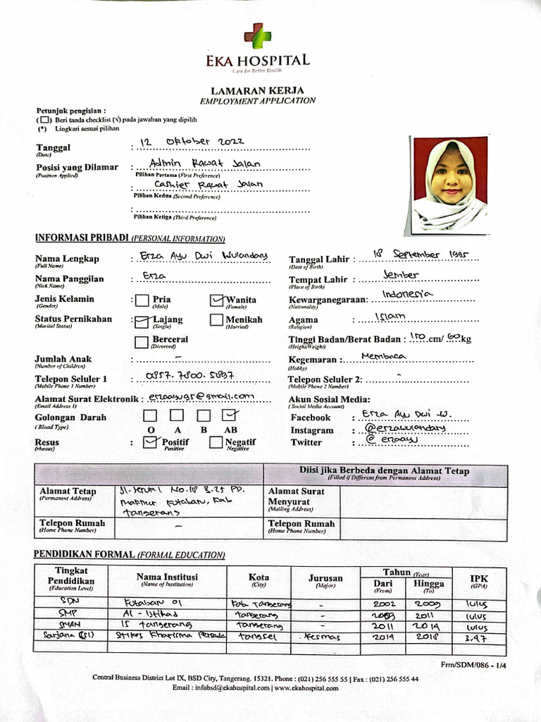 Lamaran Kerja Eka Hospital | PDF