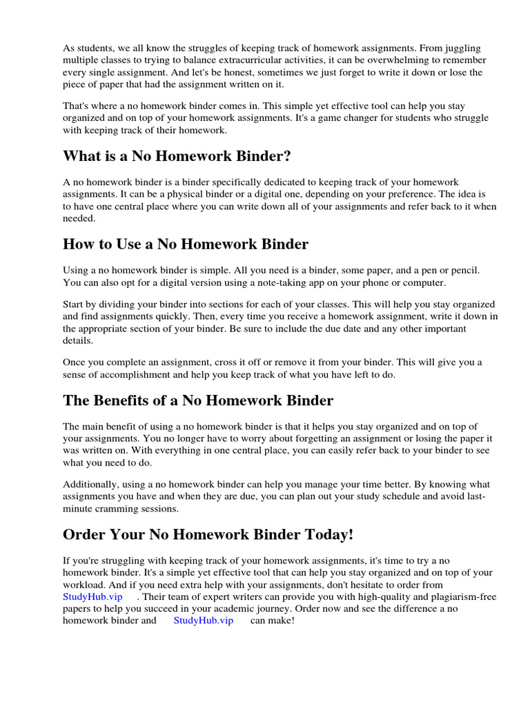 No Homework Binder | Download Free PDF | Homework | Computing