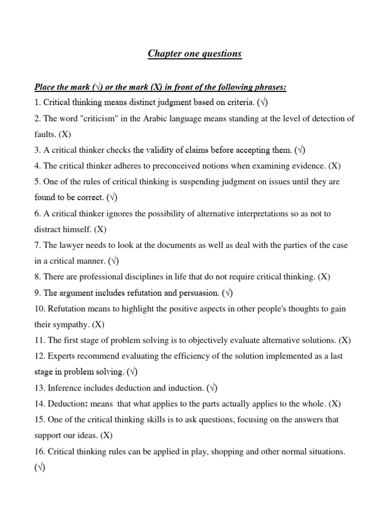 Answer Chapter 1 | PDF | Thought | Critical Thinking