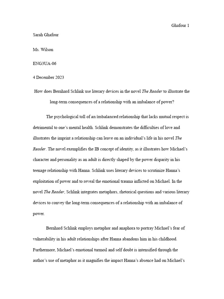 The Reader Essay - Bernard Schlink | PDF | Vulnerability | Metaphor