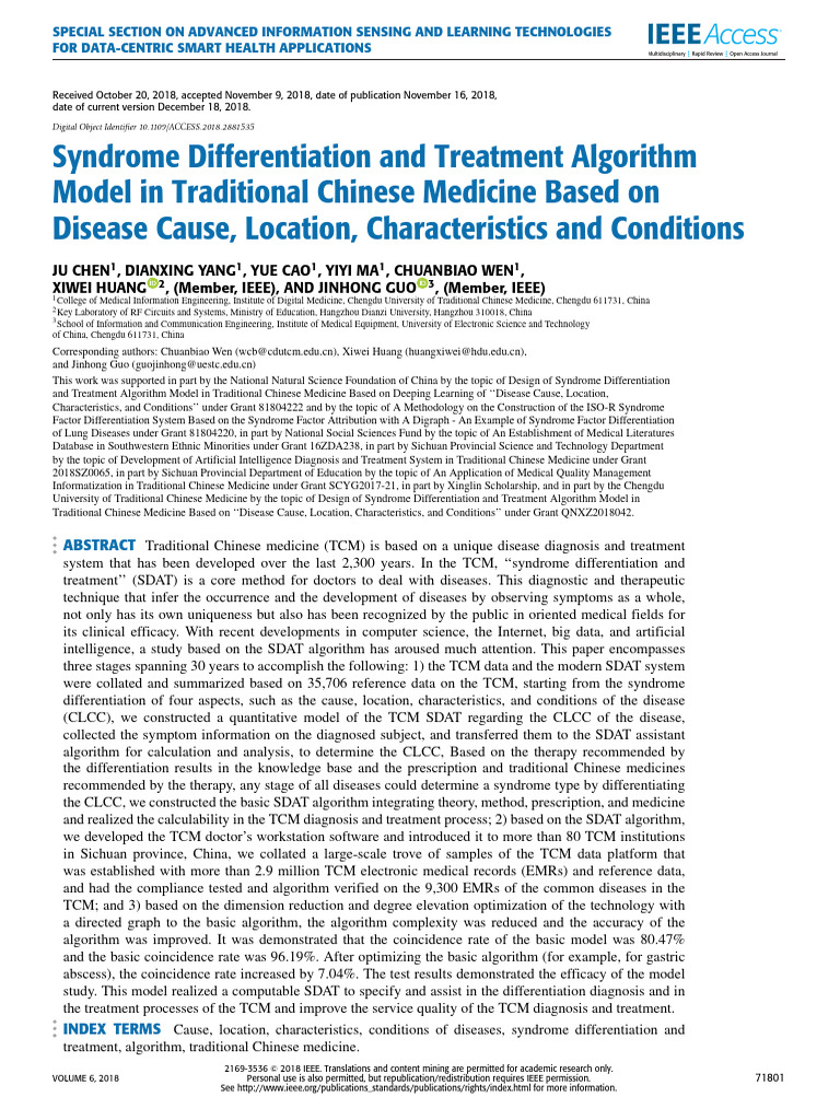 Syndrome Differentiation And Treatment Algorithm Model In Traditional Chinese Medicine Based On