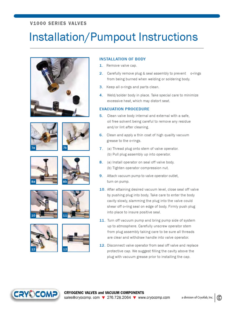 V1000 Series Vacuum Valve Installation | PDF | Valve | Pump