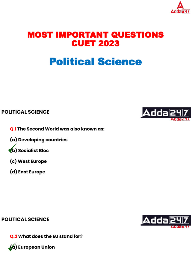 Political Science 100 Questions - 544 | PDF | Politics
