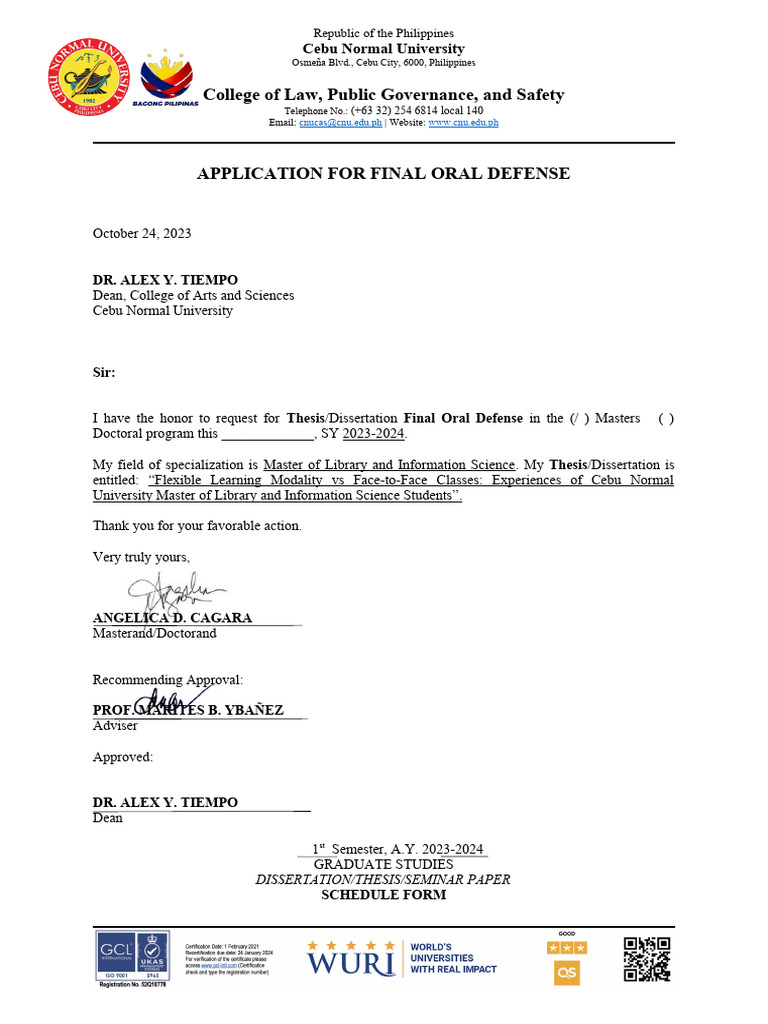 CNU Final Oral Defense Application | PDF | Thesis | Educational Stages