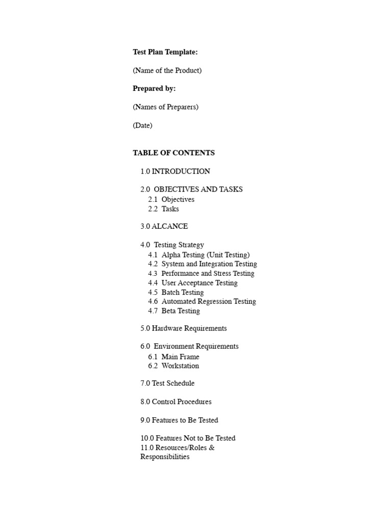 Sample Test Plan Template | PDF | Software Testing | Unit Testing