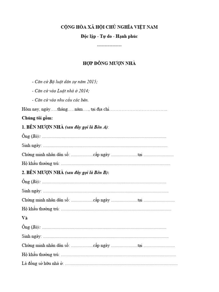 Mau Hop Dong Muon Nha | PDF
