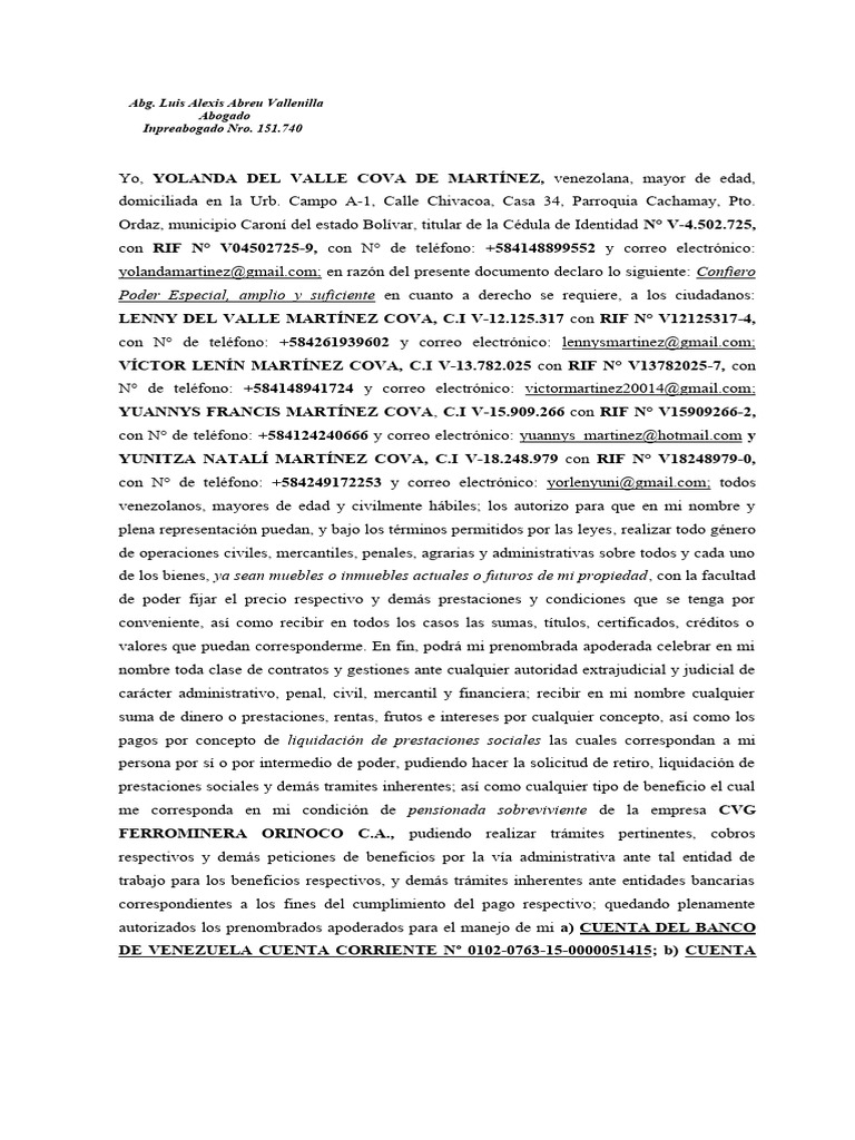 Poder Amplio y Suficiente - Yolanda Martínez | PDF | Bancos | Bancario