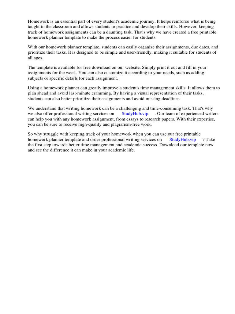 Free Printable Homework Planner Template | PDF | Homework | Page Layout