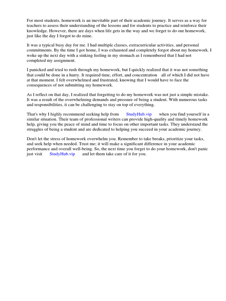Paragraph On The Day I Forgot To Do My Homework | Download Free PDF ...