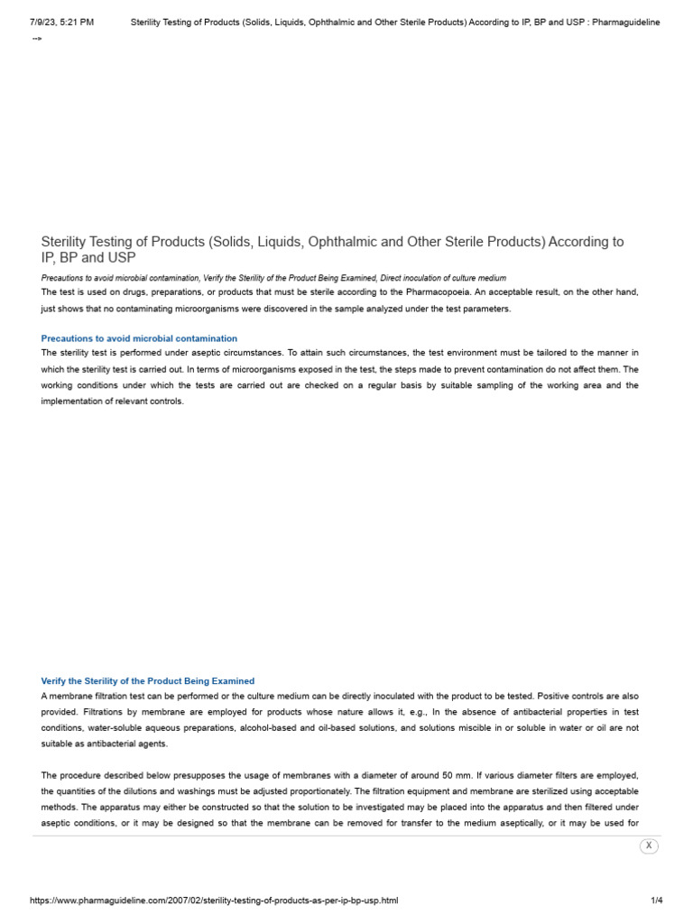 Sterility Testing of Products Solids Liquids Ophthalmic and Other ...