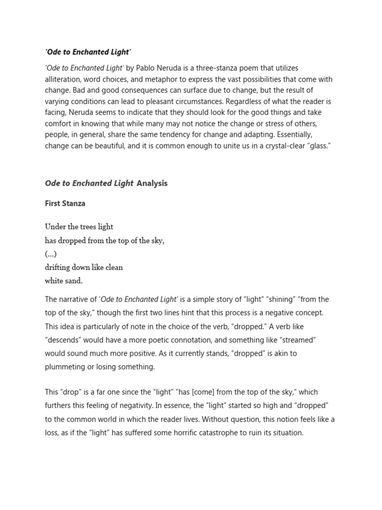 Ode To Enchanted Light | Download Free PDF | Poetry