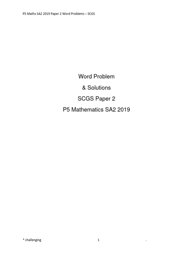 P5 Maths Word Problems 2019 | PDF | Euclidean Plane Geometry ...