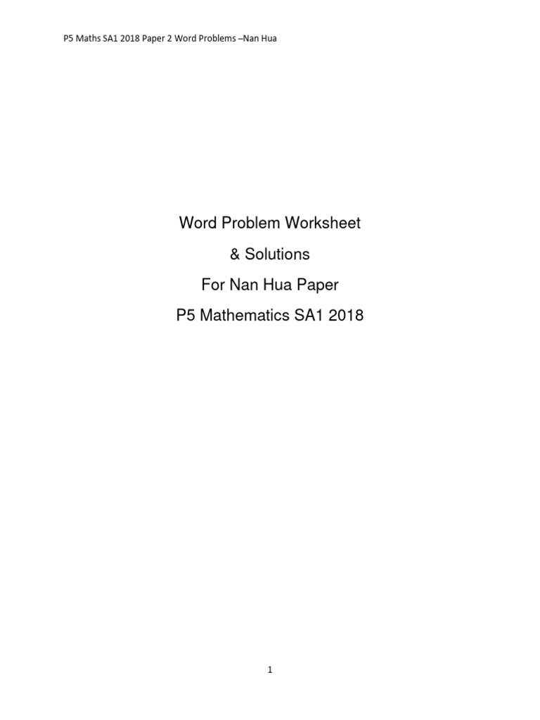 P5 Maths SA1 2018 Word Problems & Solutions Nan Hua | PDF | Science ...