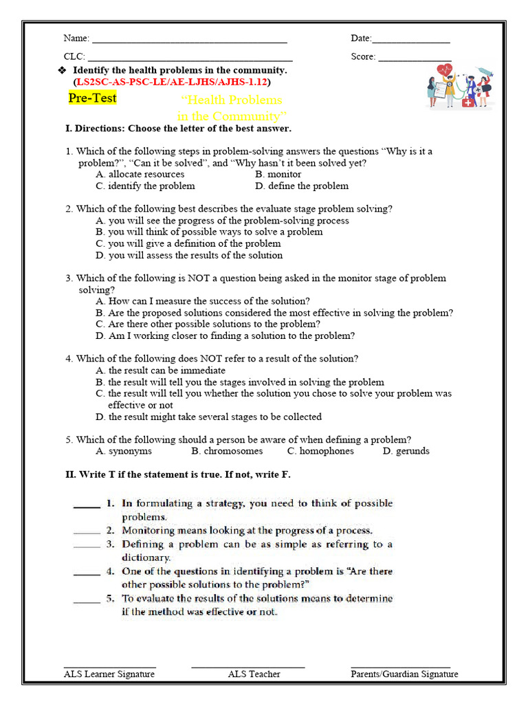 LS2 Science Worksheets JHS Solving The Health Problems of The Community ...