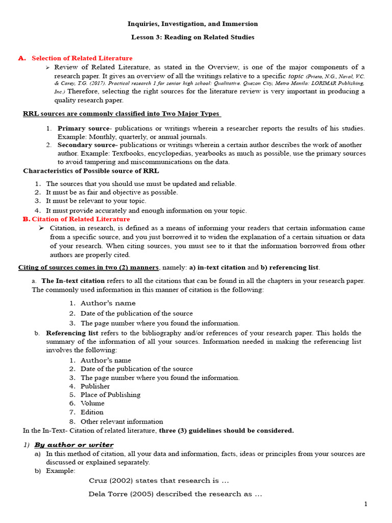 Lesson 3 Inquiries Investigation Immersion | PDF | Citation | Note (Typography)